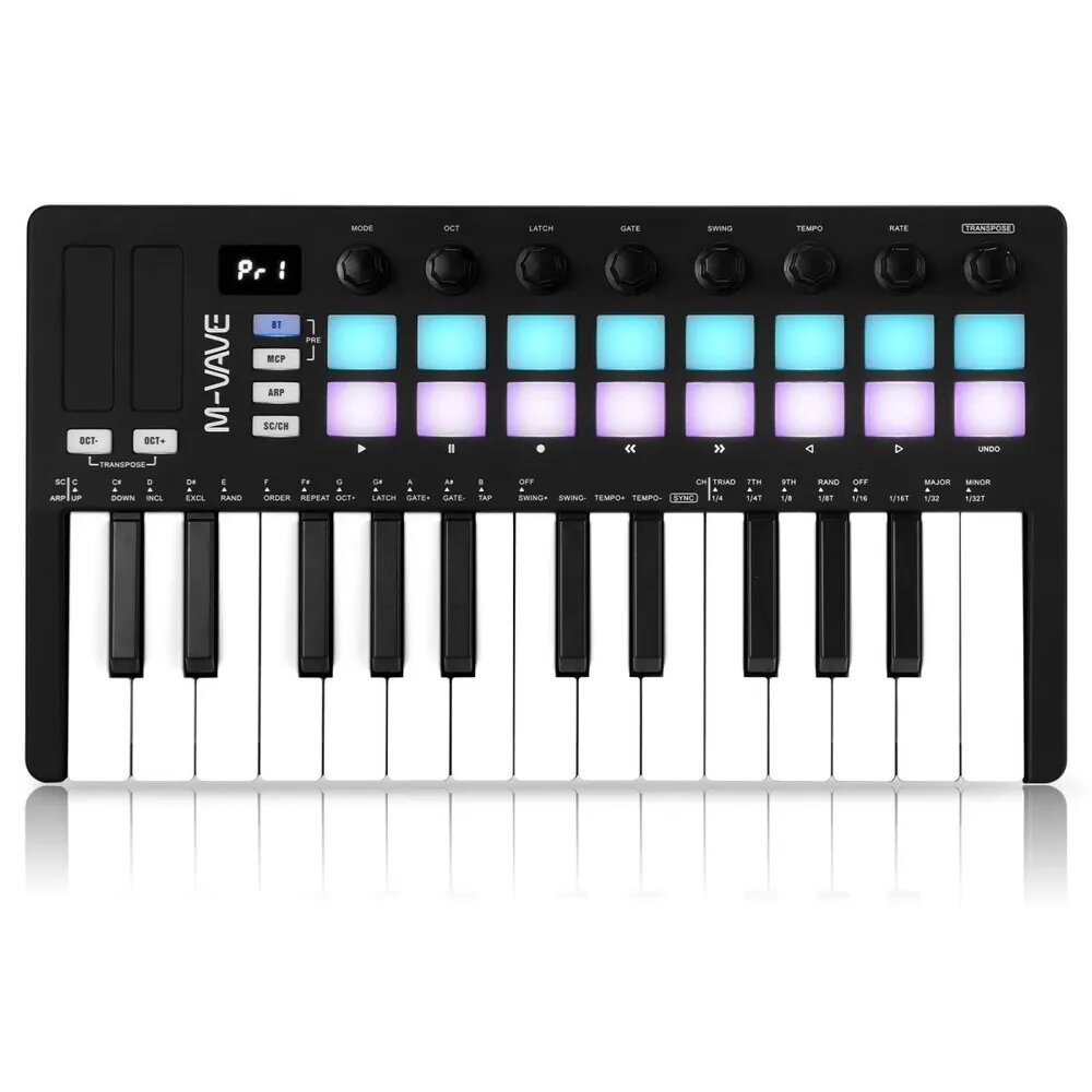 M-VAVE 25-клавишная MIDI-клавиатура SMK-25 II Черно-белая Мини-портативная панель управления DJ