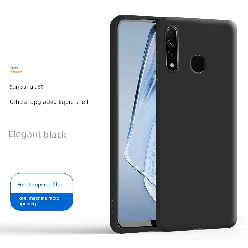 Samsung Galaxy A60 Жидкий силиконовый чехол с закаленным стеклом, полная защита, антицарапина, ударопрочный для