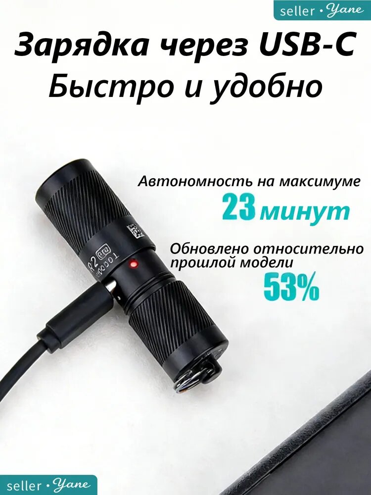 Olight i1R 2 Pro Фонарь-брелок 180 люмен, зарядка Type-C, IPX8, черный — фото 1