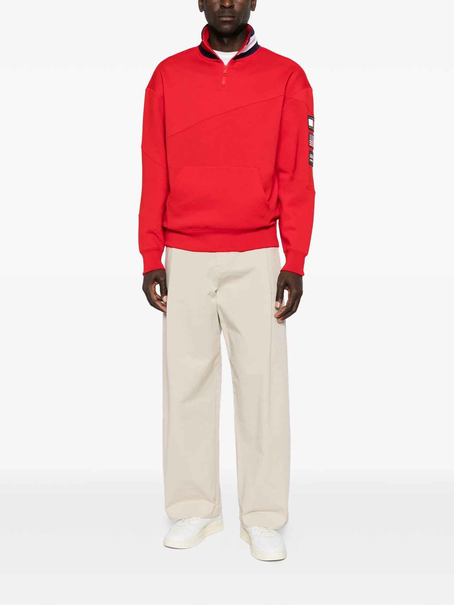 Толстовка TOMMY HILFIGER Logo-patch quarter-zip sweatshirt, размер M, , red — фото 1