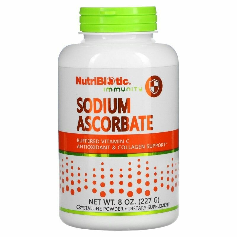 NutriBiotic Immunity Sodium Ascorbate 227g Нутрибиотик Аскорбат Натрия, Буферизованный содой витамин C, 227 г, 8 унций — фото 1