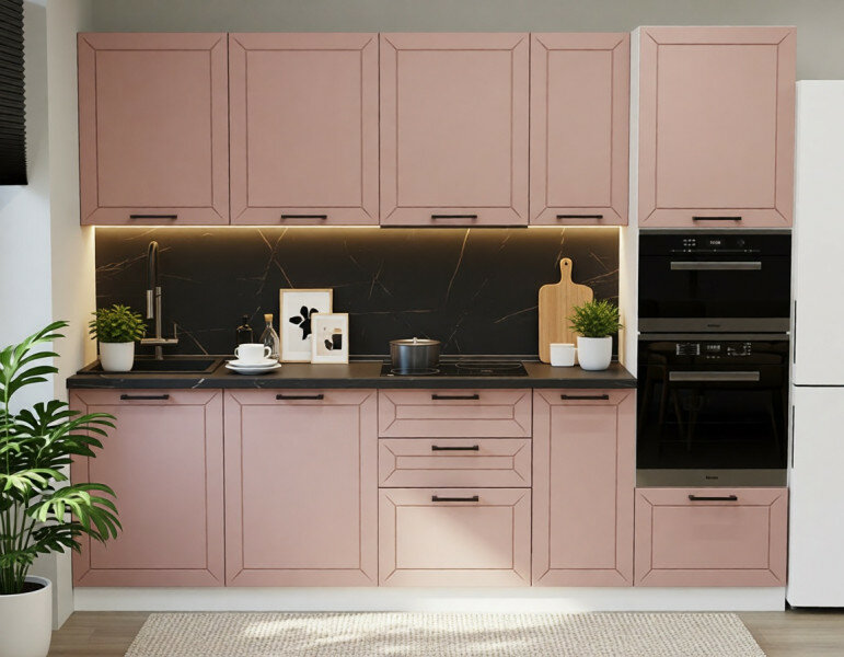 Кухонный гарнитур Аликанте шарли pink с пеналом 2800 мм