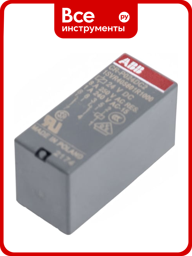 Промежуточное реле ABB CR-P024DC2 24B DC 2ПК 1SVR405601R1000, двухконтактное, IP67, низкое энергопотребление