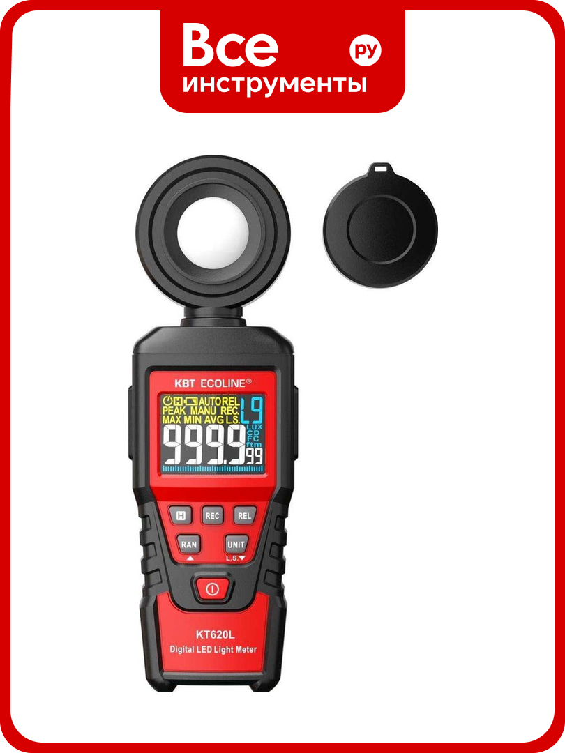 Люксметр КВТ KT 620L ECOLINE 79146 с ЖК-дисплеем, подсветкой дисплея и батарейным питанием, измерение освещённости