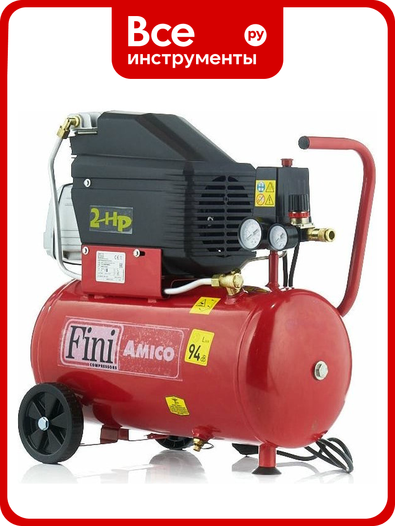 Поршневой компрессор FINI AMICO 25/2400 с мощностью 1.5 кВт, производительностью 170 л/мин и защитой от перегрева двигат