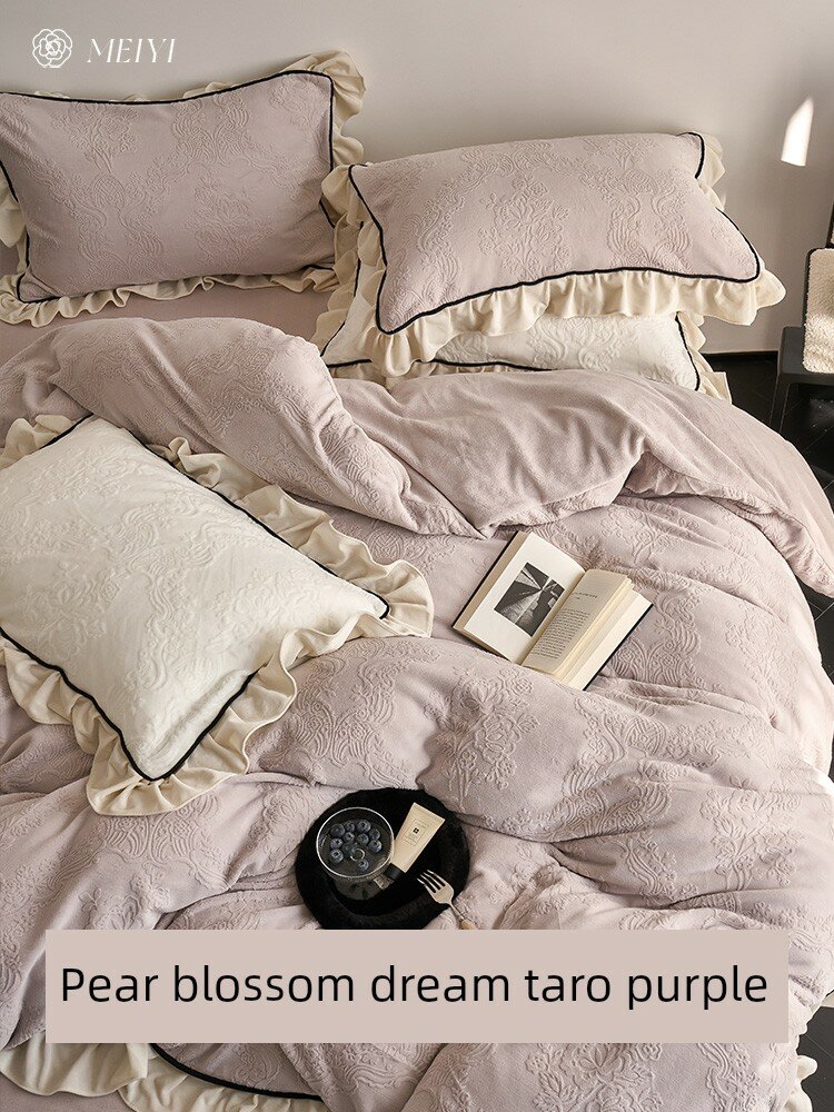 Комплект постельного белья Meiyi Home Textiles в ретро-стиле, зимний, из молочного вельвета, четыре предмета, новинка