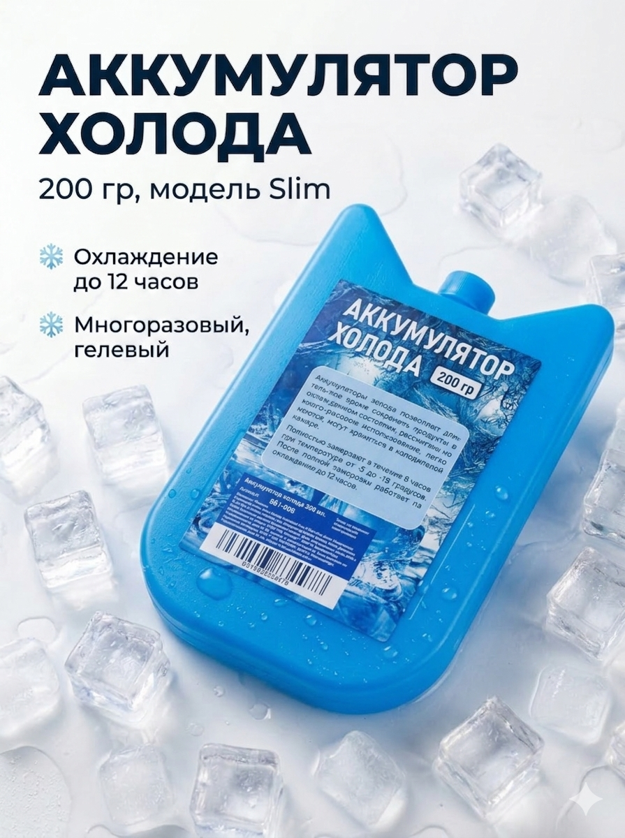 Аккумулятор холода 200 мл, пластиковый, для длительного охлаждения продуктов