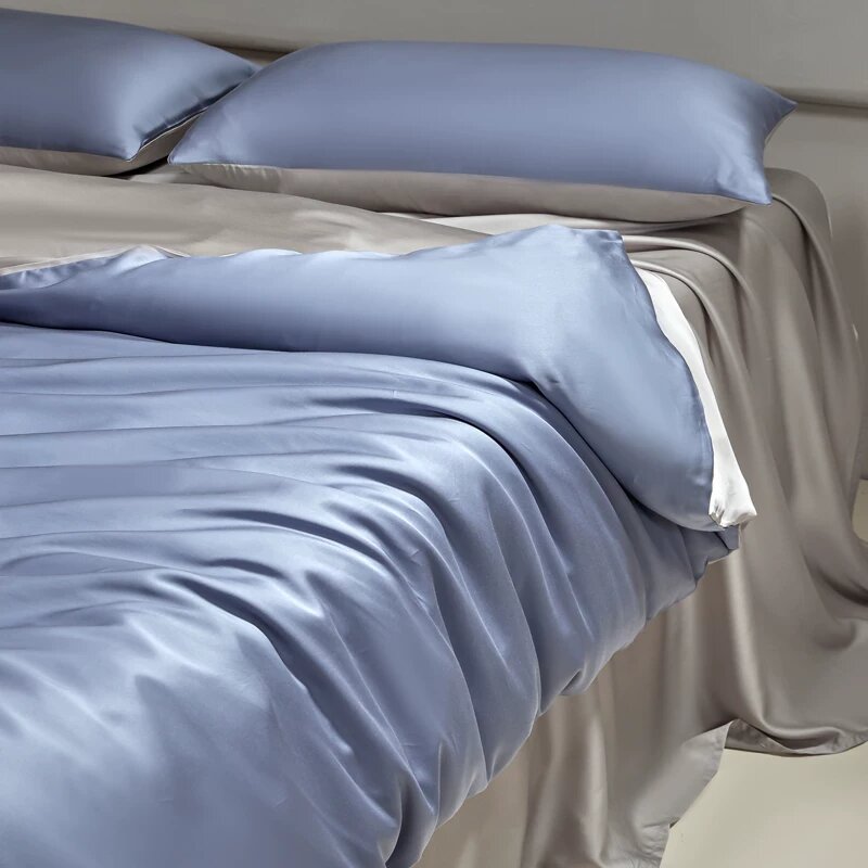Комплект постельного белья из лиоцелла Tencel из четырех предметов для лета, пододеяльник с эффектом шелка, простыня,