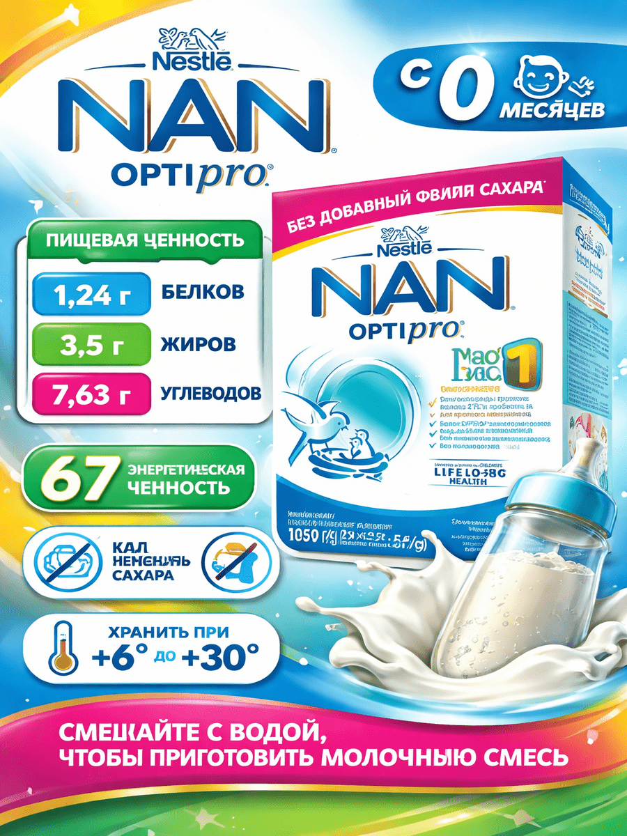 Сухая молочная сместь NAN 1 Optipro с рождения, 1.05кг