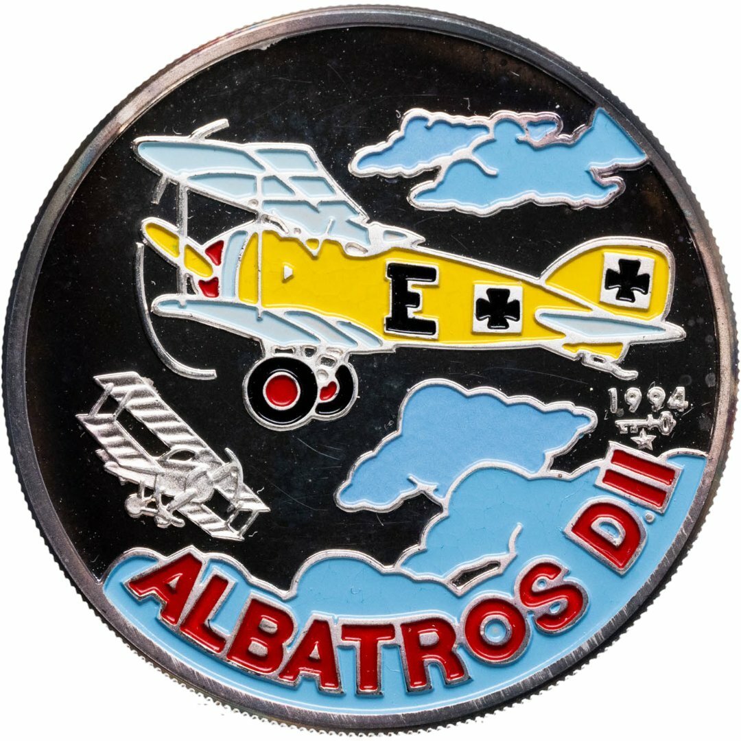 Куба 10 песо peso 1994 "Известные самолёты - Albatros D II", Серебро 999, в сохранности Proof