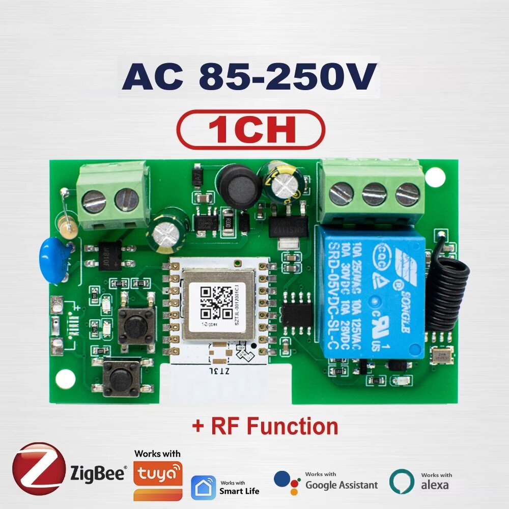 Zigbee реле 1CH AC 85-250V с RF, Tuya