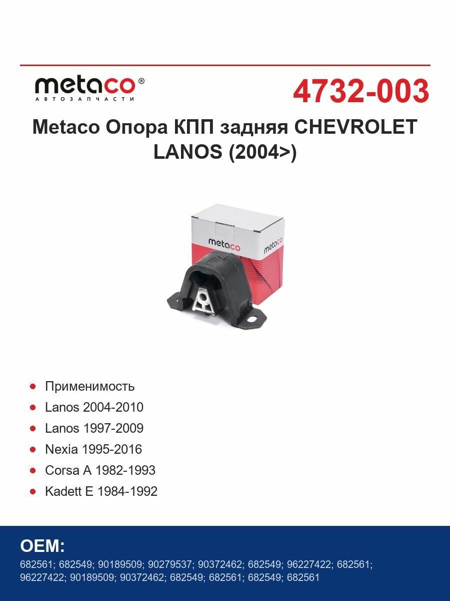 Metaco Опора КПП задняя CHEVROLET LANOS (2004>)