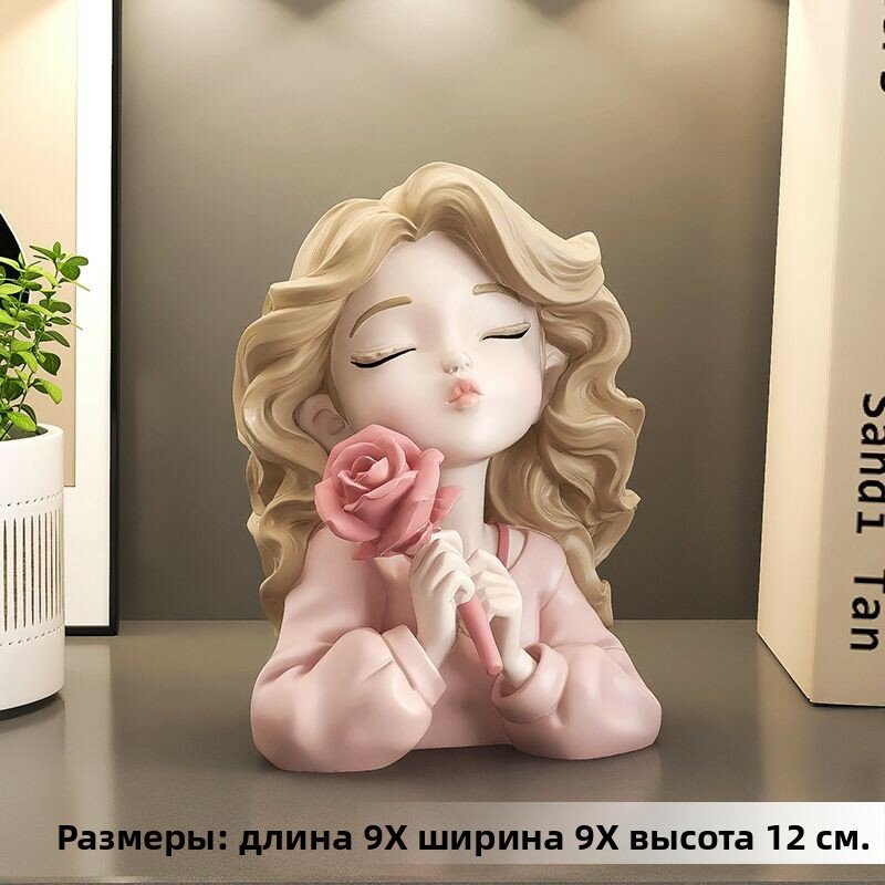 Нежная статуэтка девушки с розой, волшебный декор для дома и подарок,12,1,500, фея, дерево, false, false, статуэтка,9, pink,1