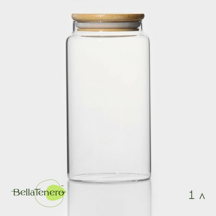 Банка для хранения сыпучих продуктов BellaTenero стеклянная "Эко" 1 л, 9,5х18 см, с бамбуковой крышкой