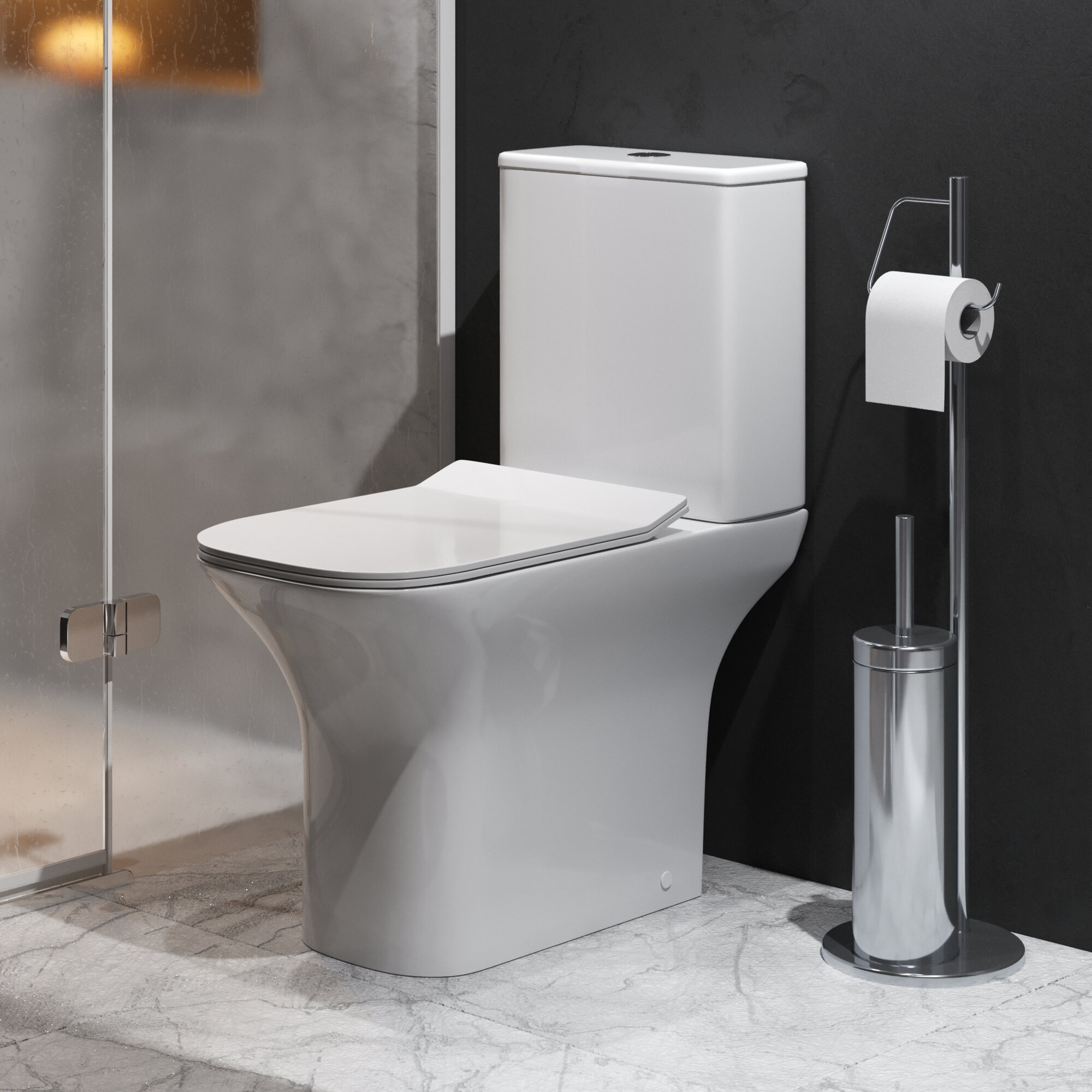 Унитаз напольный Grossman Classic GR-4464SQ-K26 безободковый, белый, с тонкой крышкой микролифт