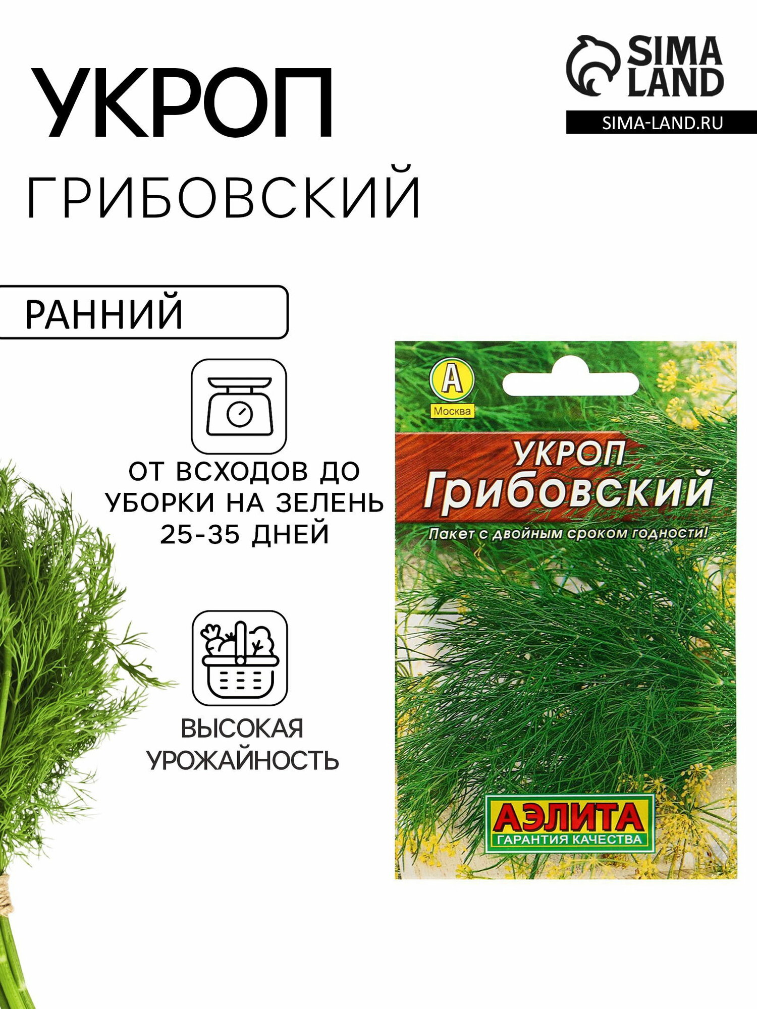 Семена Укроп "Грибовский", 2 г, "аэлита", вид: простые семена, 4 шт.