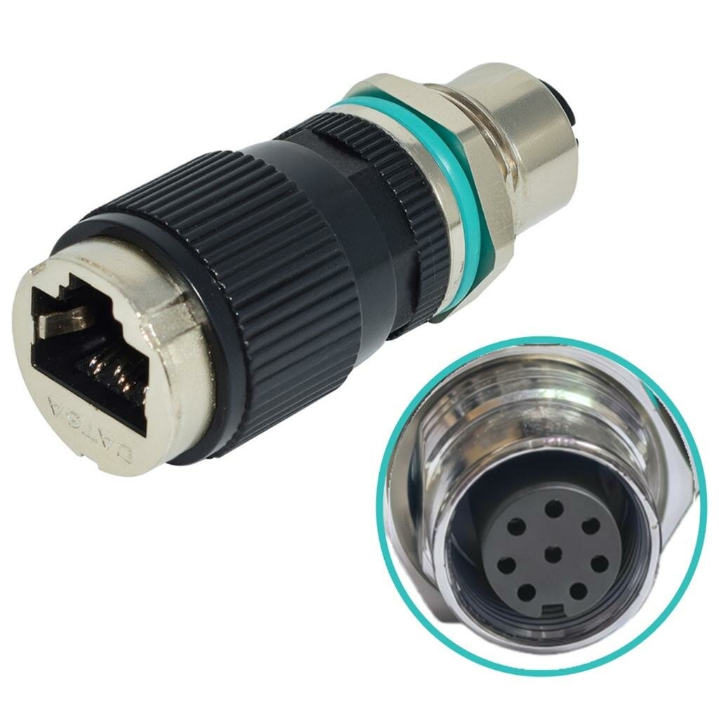 Адаптер IP68 A-type 12 мм 8-контактный — RJ45, Гнездовой разъем 8P - прямая голова