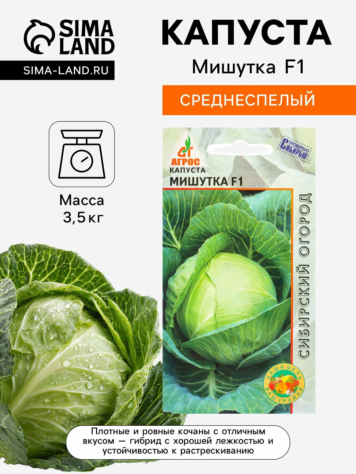 Семена Капуста «Мишутка», F1, 0.2 г, «Агросс»