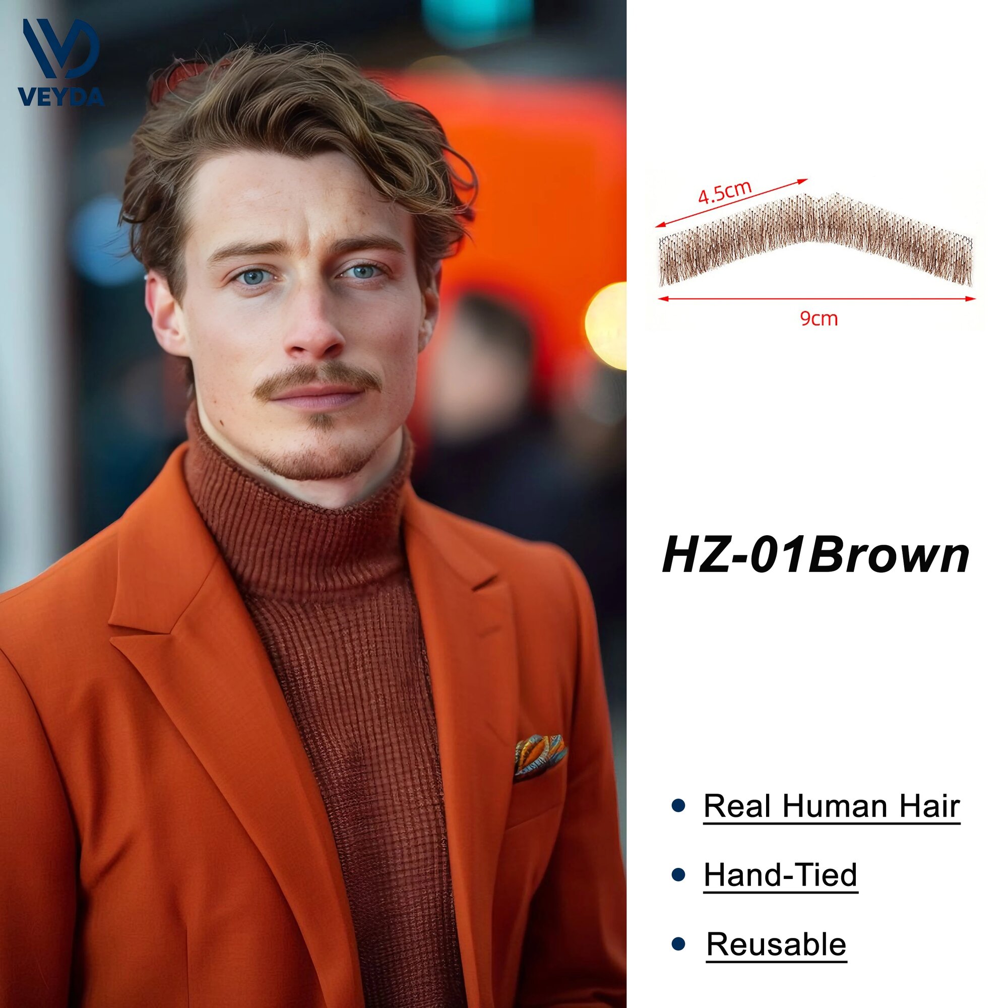 Мужская накладная борода HZaa-01Brown, коричневая