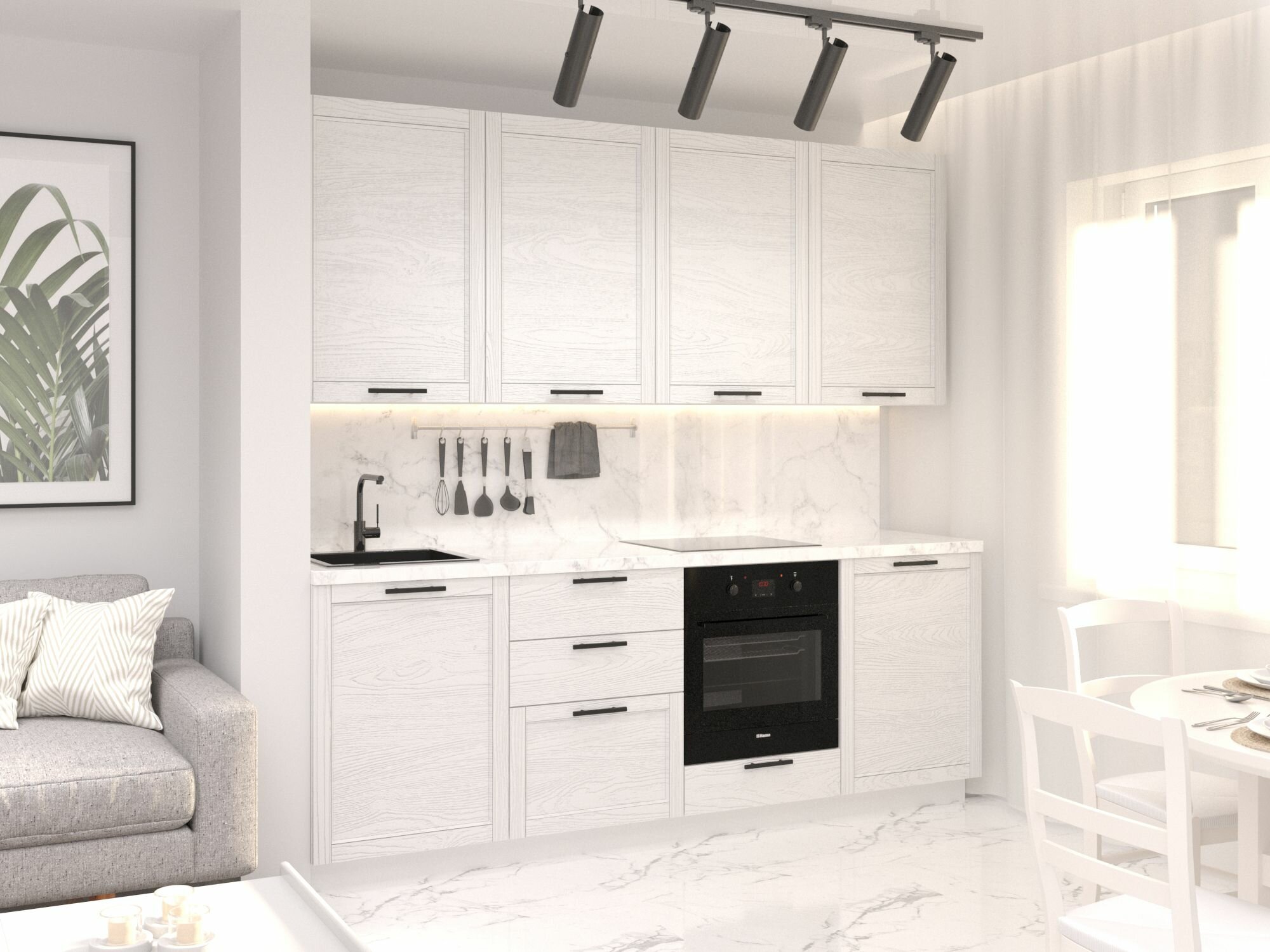 Кухонный гарнитур Сканди White Silkwood, 2400 мм