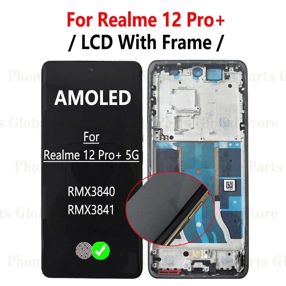 AMOLED LCD-экран для OPPO Realme 12 Pro+ с рамкой RMX3840 RMX3841, дисплей с сенсорным экраном, сборка дигитайзера, LCD-экран для Realme 12 Pro Plus