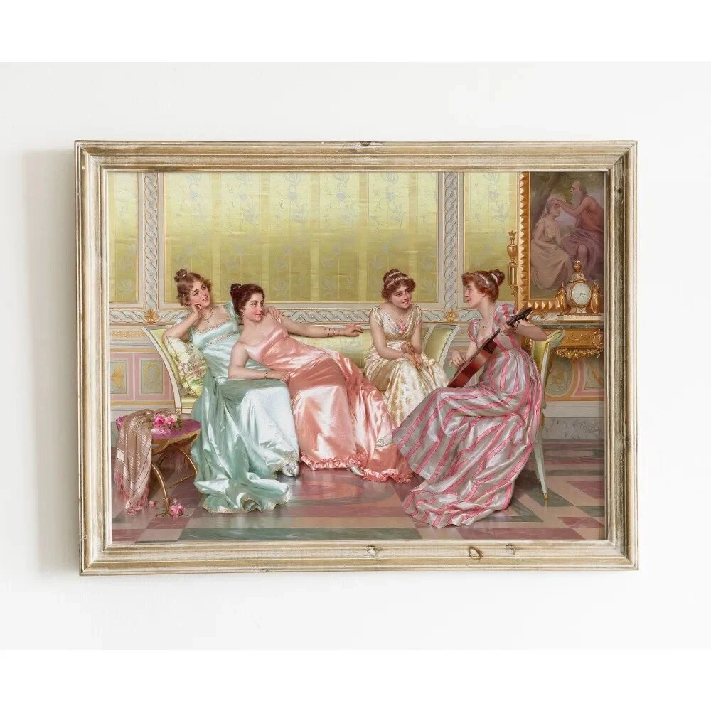 Винтажный постер "Девушки с гитарой", 50x75см, розовый, ZLH706