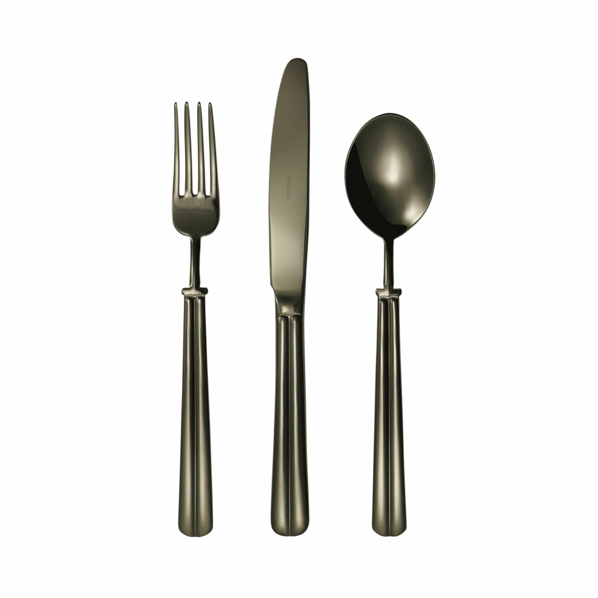 Столовые приборы Herdmar BROOKLYN PVD MAT ANTHRACITE 75 , сталь 18/10, матовый темно-серый, 24 шт. (6 ложек + 6 вилок + 6 ножей + 6 чайных ложек) подарочная коробка