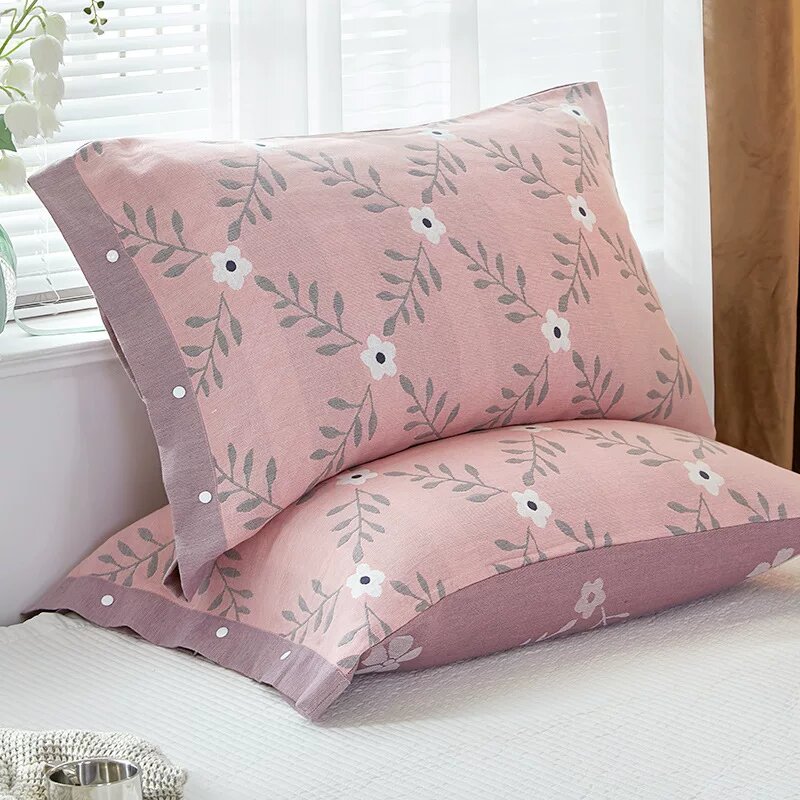 100% хлопковая муслиновая наволочка для подушки, пара, розовая с цветочным узором, 50x75 см