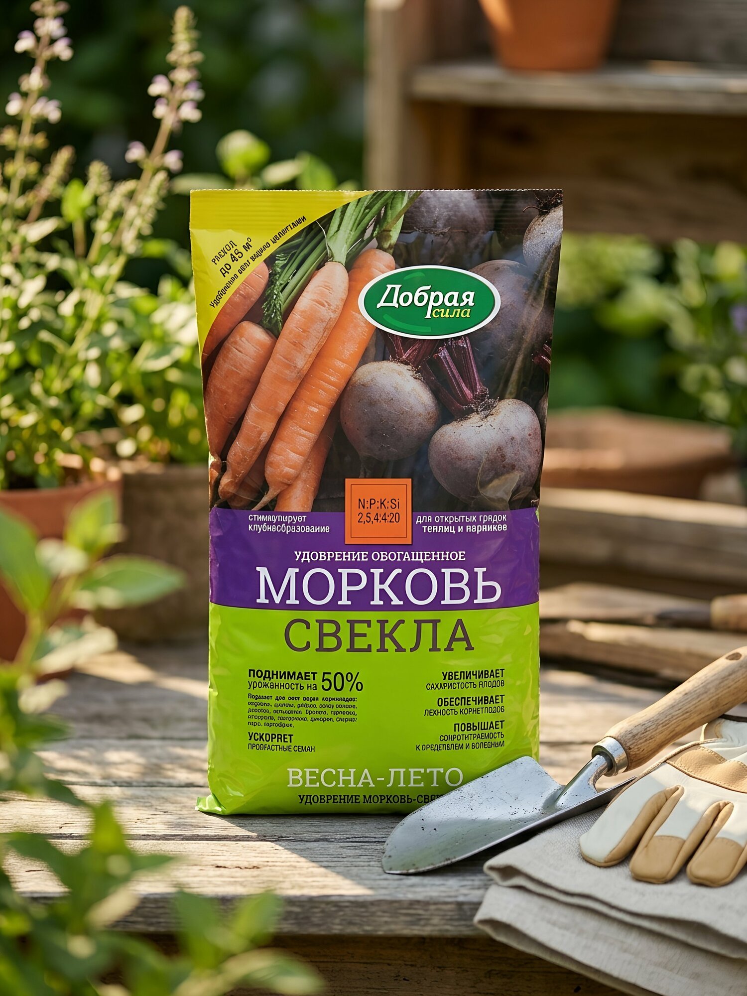 Удобрение Добрая сила для моркови и свеклы, сухое минеральное, 900 г. Идеально для открытого грунта, теплиц и парников.