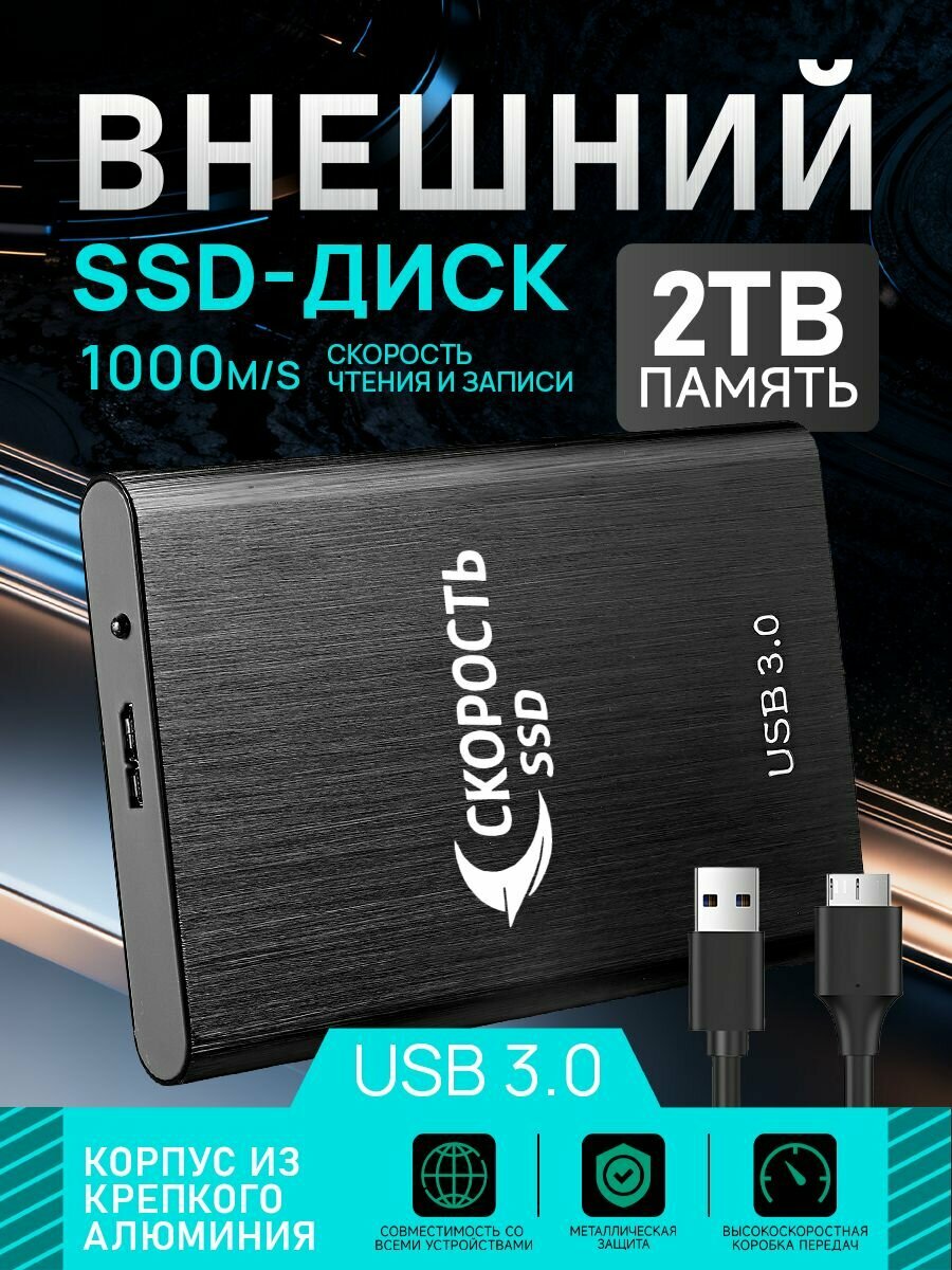 Скорость 2 ТБ Внешний жесткий диск Внешний жесткий диск, Металл, Силикон, черный матовый, белый