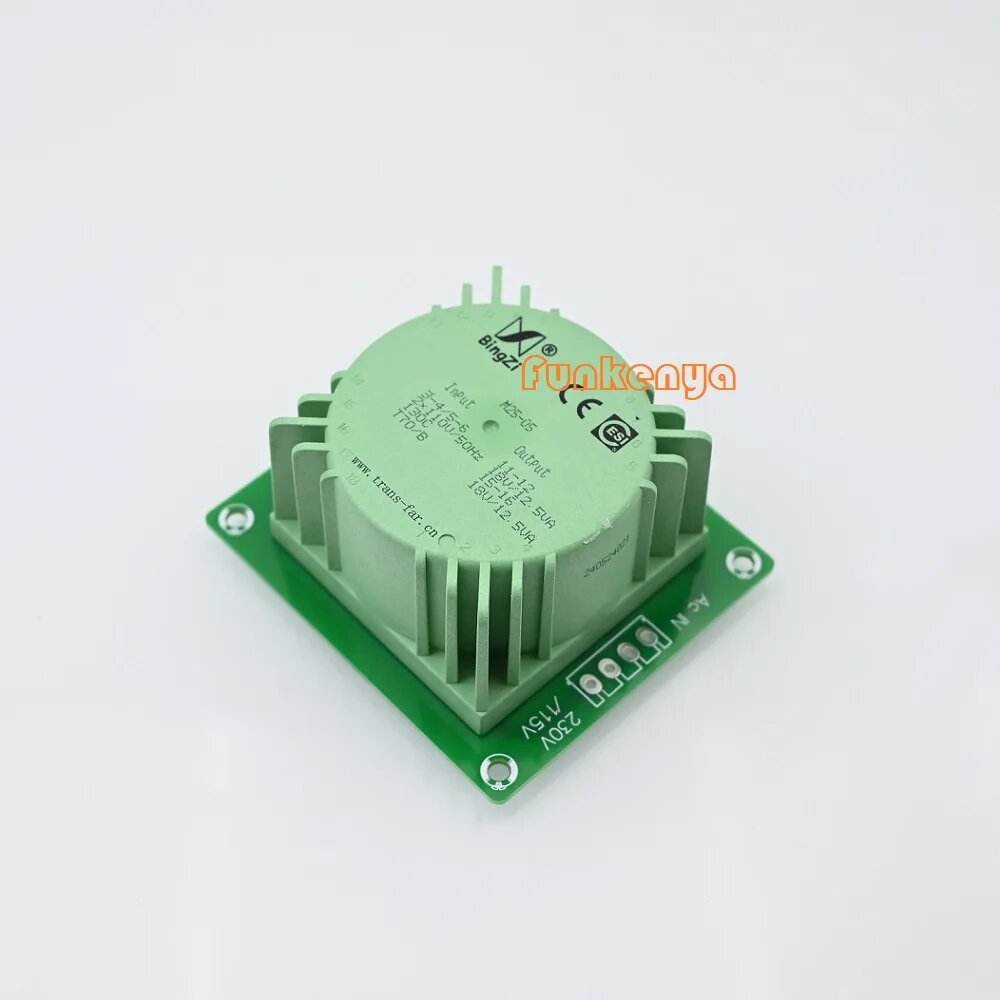 FunKenya Bingzi Зеленый куб аудио трансформатор 25ВА With PCB, Double 15V