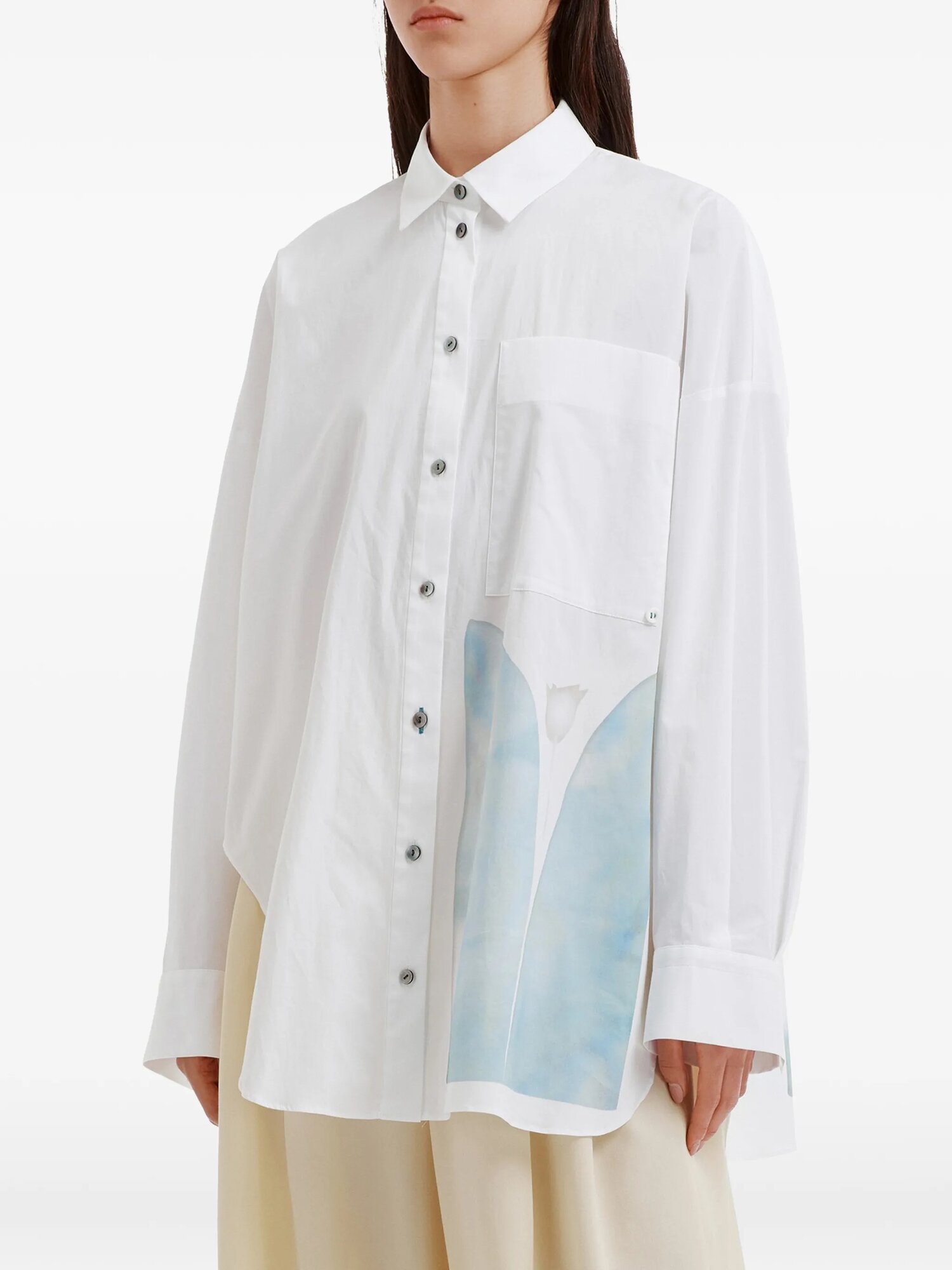 Рубашка ENFOLD Graphic-print button-down shirt, размер 38, white — фото 1