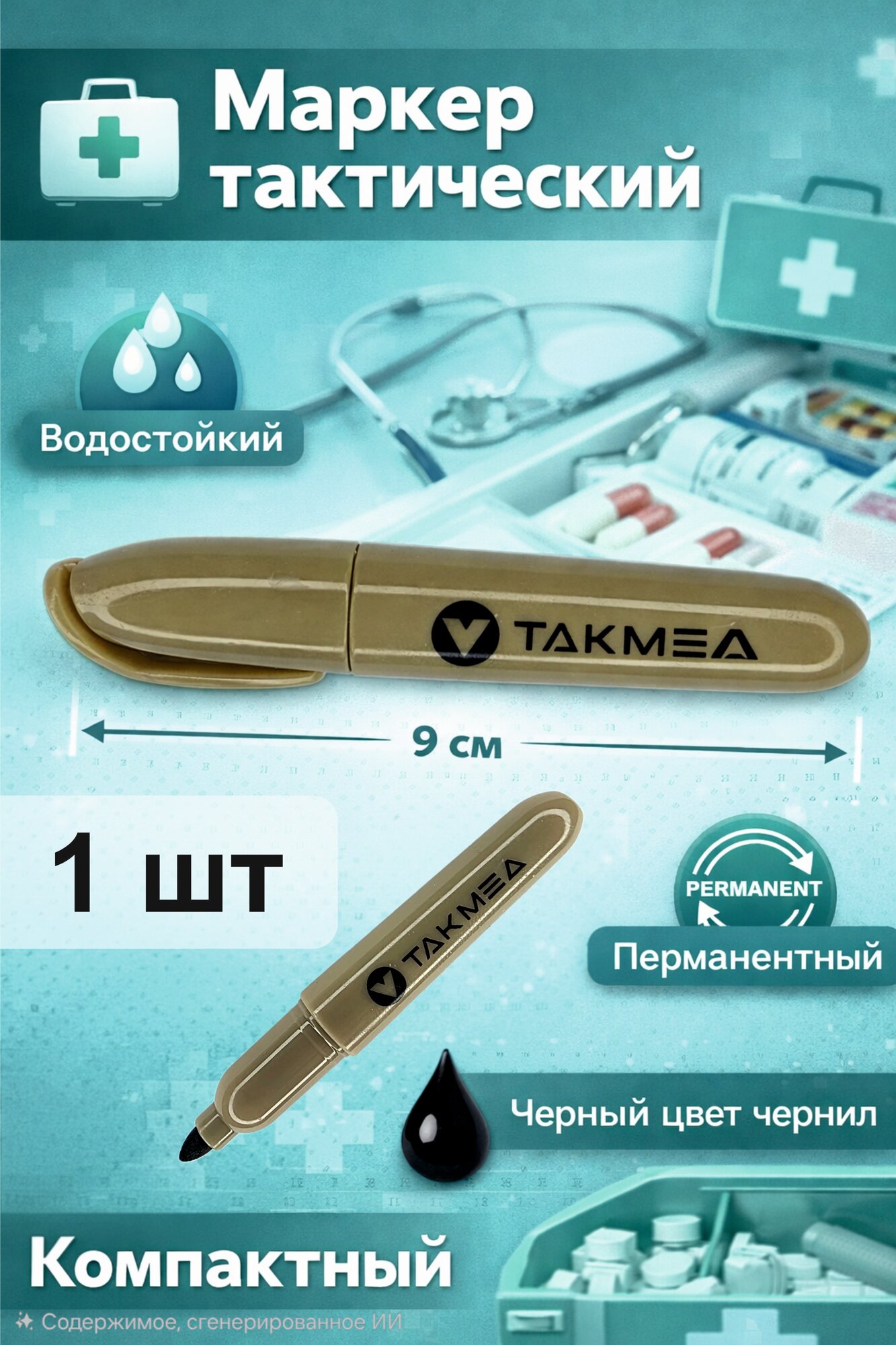 Медицинский маркер в аптечку для полевых условий черный 1 шт