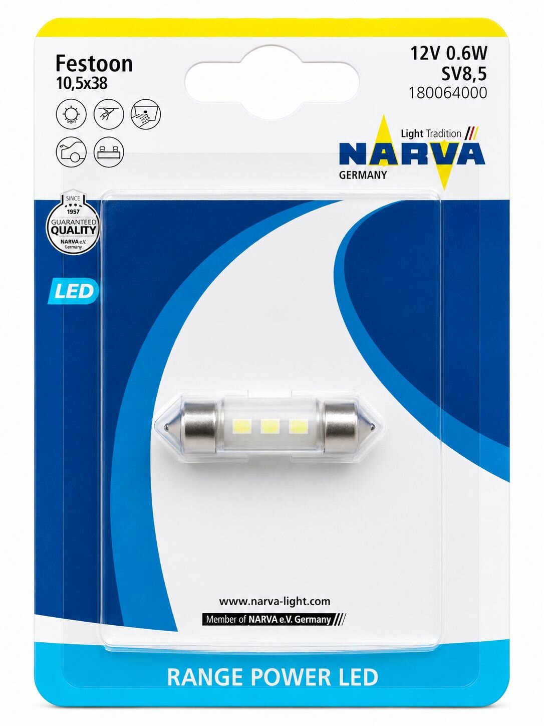 Лампа светодиодная 12V C5W SV8,5-38/11 Range Power LED (блистер 1шт.) NARVA