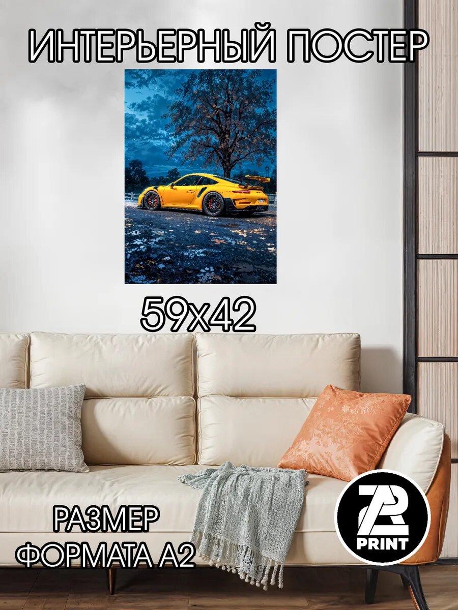 Постер на стену интерьерный 59х42 авто ЖДМ(JDM) Порше