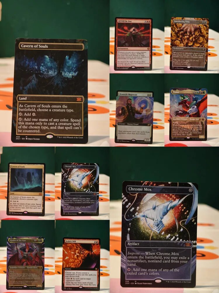 Magic: The Gathering Коллекционные карты: Cavern of Souls, Kaalia of the Vast, Chrome Mox, All Will Be One, Jeska's Will, Tiamat и другие редкие карты с защитными чехлами