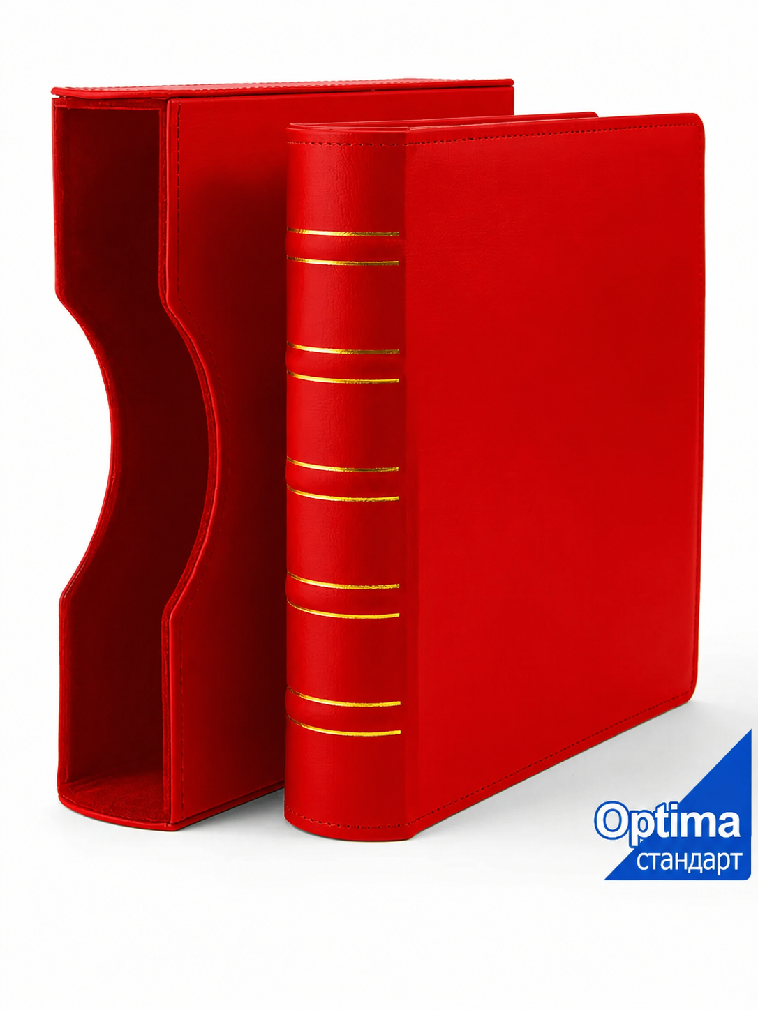 Альбом Optima для монет, банкнот, открыток и марок, в футляре - красный. МК