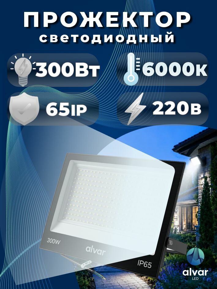 Прожектор светодиодный уличный 300Вт, 6000К холодный, 220В