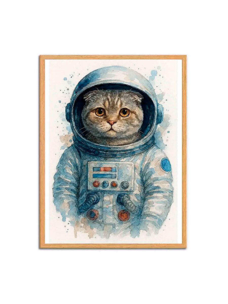 Шотландская вислоухая кошка, Астронавт, Плакат 30x42см