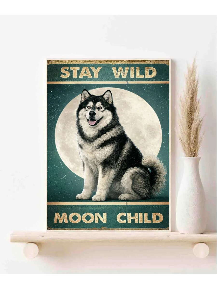 Аляскинский маламут, Stay Wild Moon Child, Плакат 30x42см