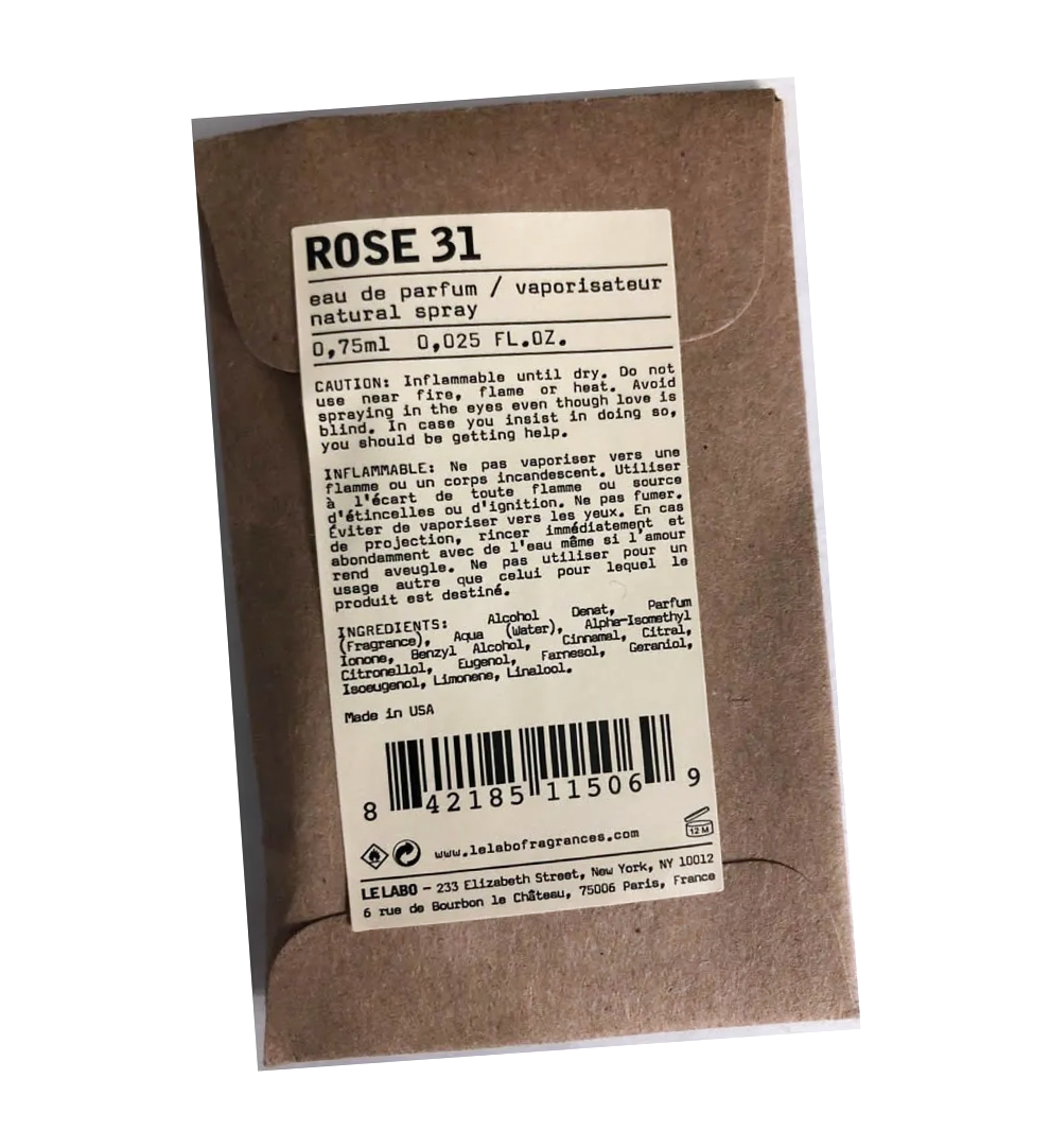 Миниатюра Ле Лабо Роза 31 парфюмерная вода 0.75 мл для мужчин и женщин - Le Labo Rose 31 сэмпл
