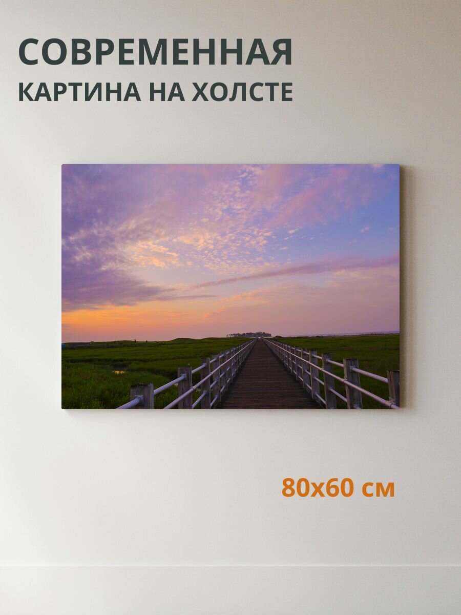 Картина на холсте Мост через болото под ярким 80x60 см