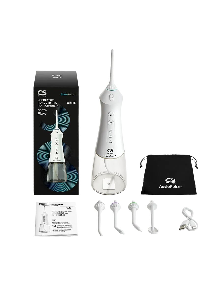 Ирригатор полости рта портативный CS Medica AquaPulsar CS-700 Flow White 1 шт