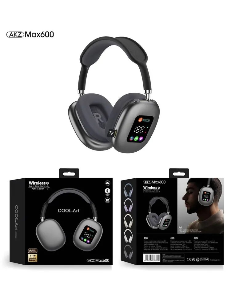 Наушники беспроводные с микрофоном MAX600, Bluetooth, USB Type-C, черный