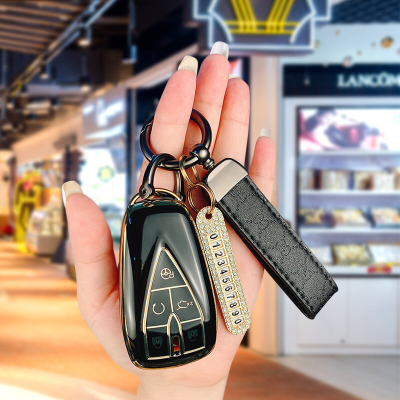 Чехол для ключа Changan Smart Five-Key с черным ромбовидным зажимом и номерным знаком - Черный