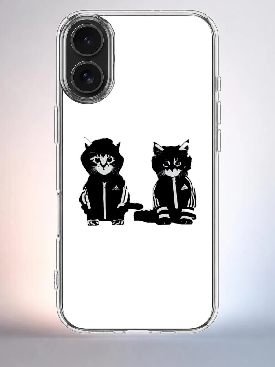 Чехол iPhone 16 котики адидас силиконовый прозрачный