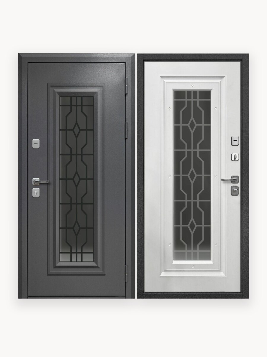 Входная дверь Ferroni 9 см Стеклопакет Букле Графит фигурная вставка (960мм) правая