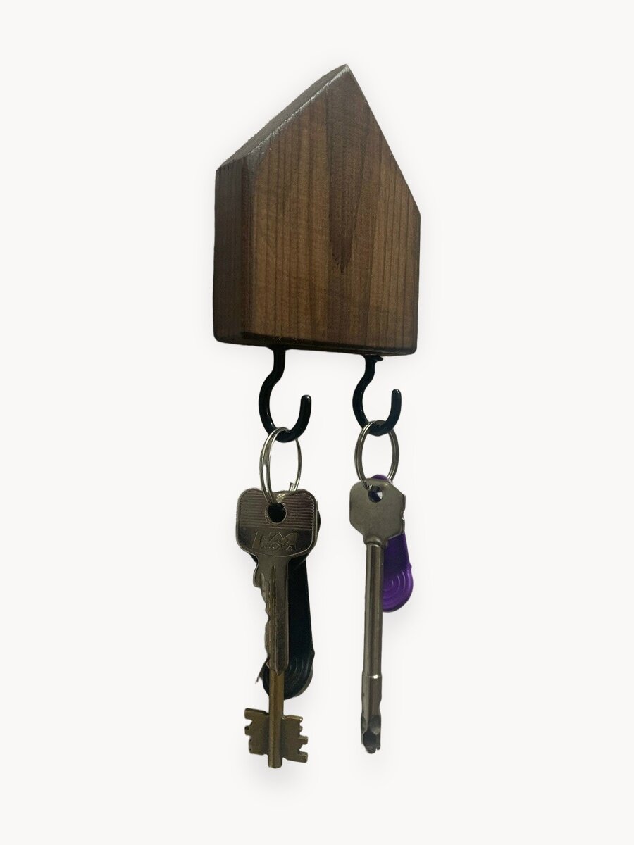 Ключница настенная из натурального дерева цвет дуб с двумя металлическими крючками