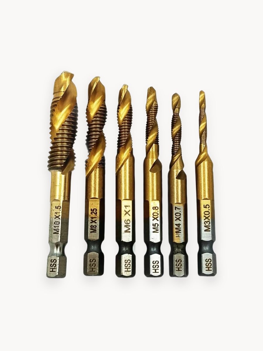 Набор сверл SPARK LUX SL-1706, 6 предметов, с метчиками, HSS, шестигранный хвостовик