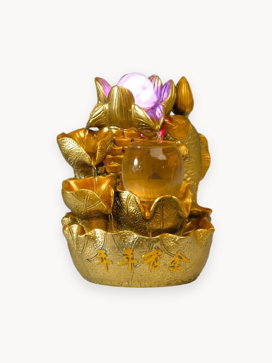 Фонтан настольный от сети, подсветка "Золотой карп и лотосы" золото 26х18х17 см